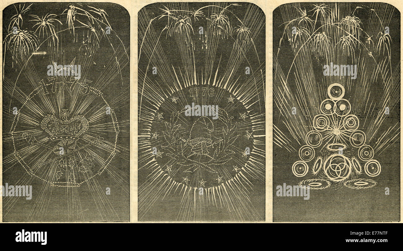 Antique 1854 engraving, Display of Fireworks on Boston Common, July 4 ...