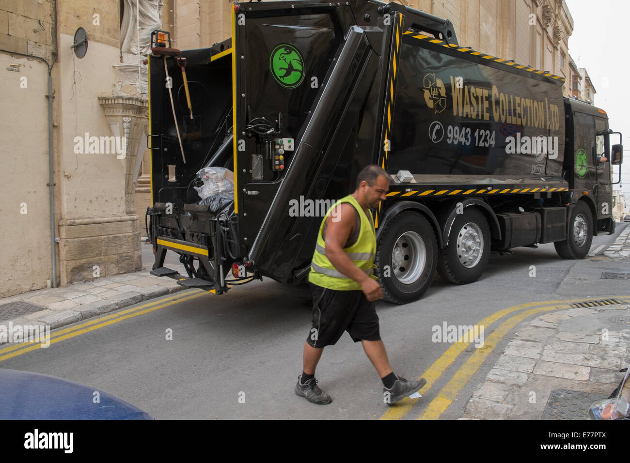 Maltese bin men collecting refuse in Valletta, Malta Stock Photo - Alamy