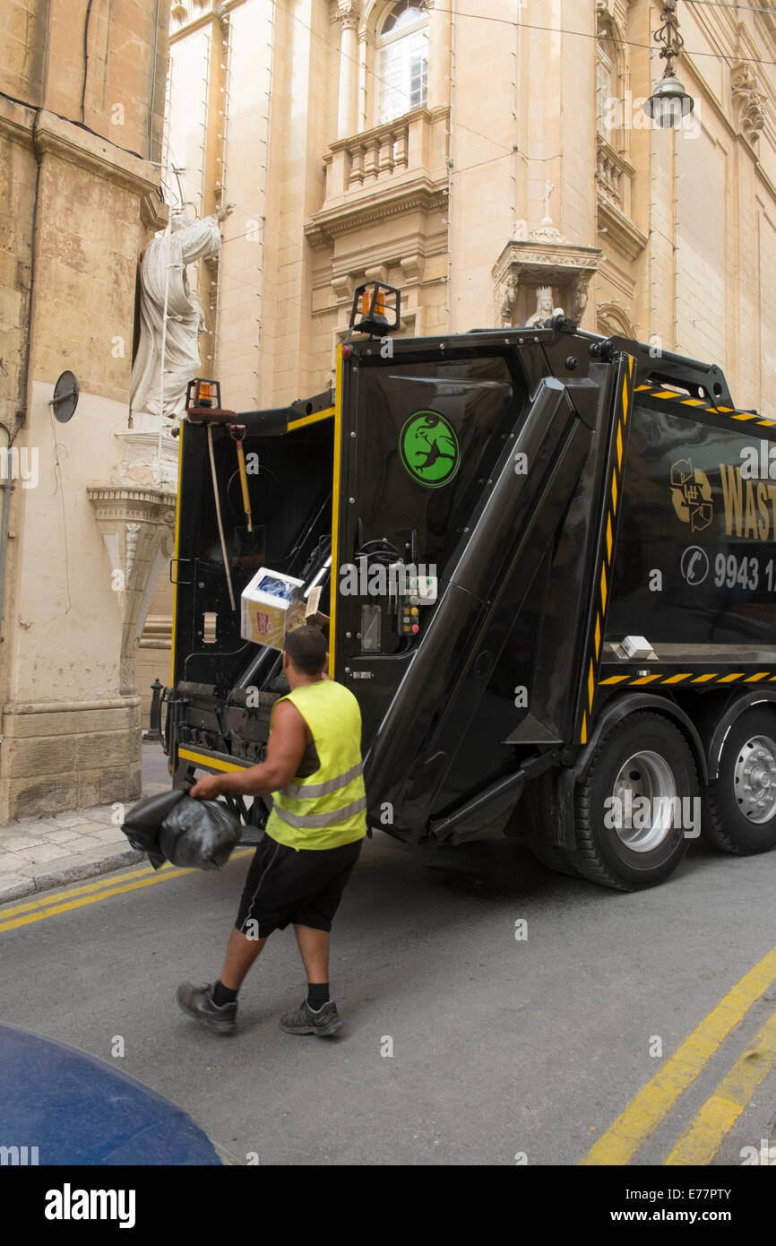 Maltese bin men collecting refuse in Valletta, Malta Stock Photo - Alamy