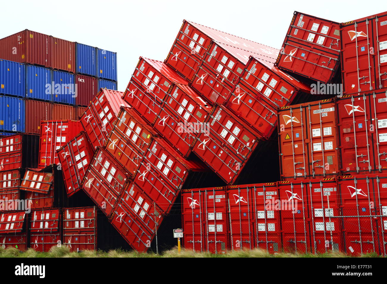 Severe winds toppled these shipping containers at the Port of Fremantle ...