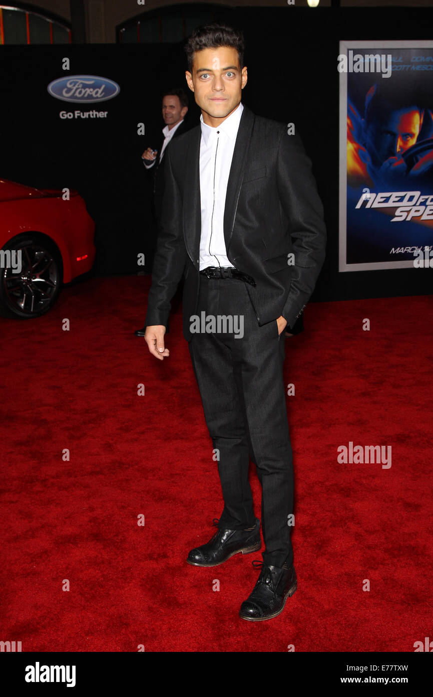 Premiere Of DreamWorks Pictures' "Need For Speed" Featuring: Rami Malek ...