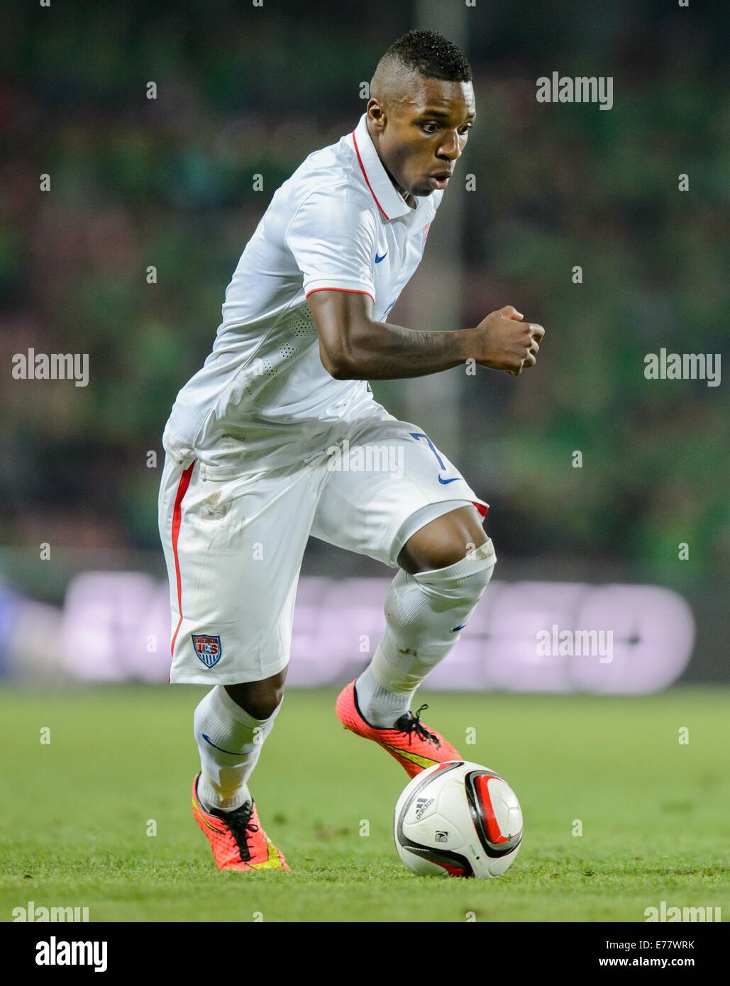 USA's Joe Gyau controls the ball during the soccer friendly between ...