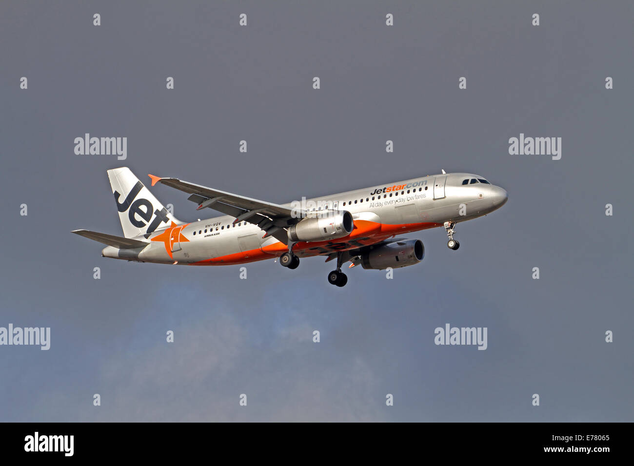 An A320 Jetstar plane preparing to land at Adelaide Airport in ...