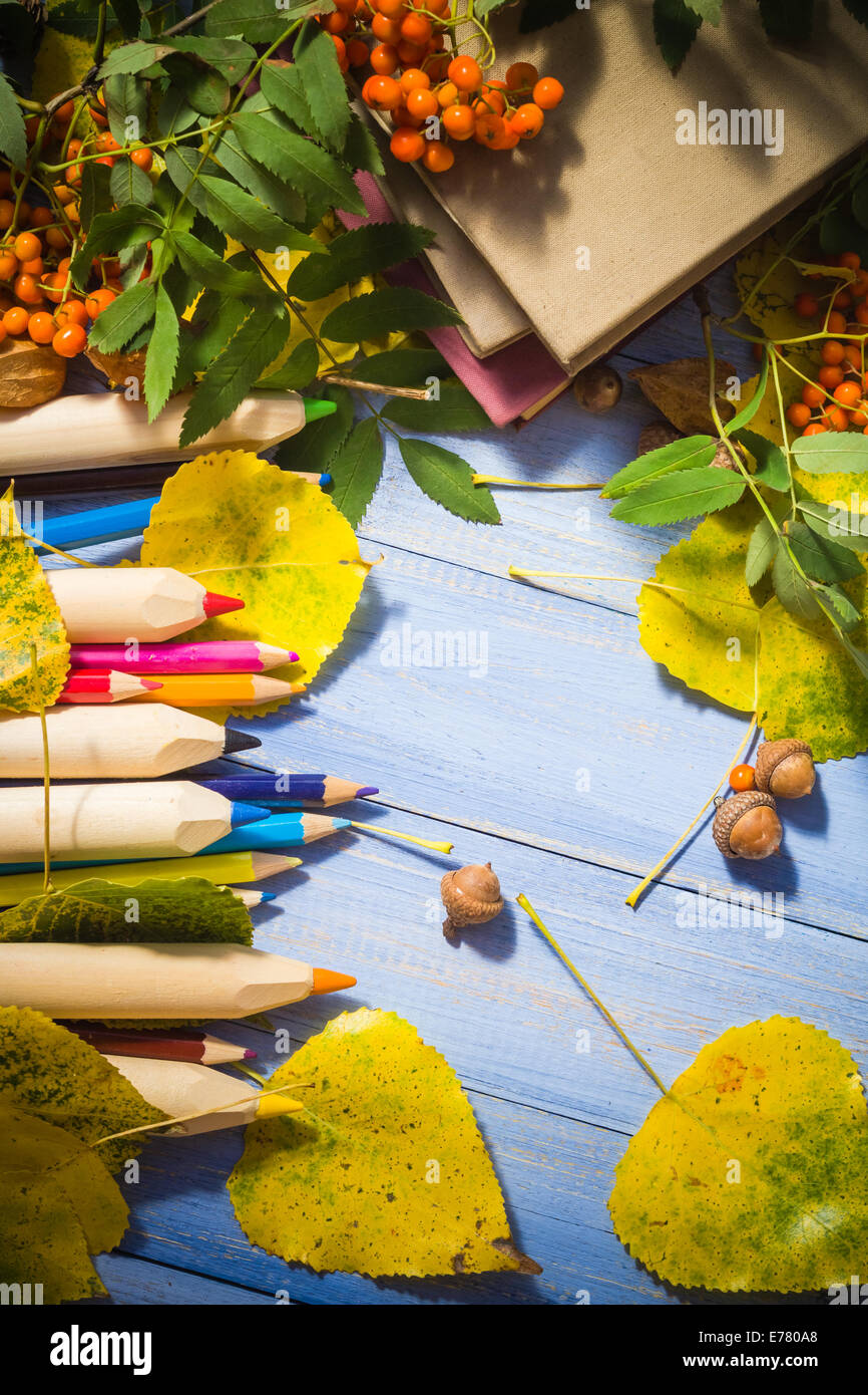 Vintage background: Concept autumn back to school Stock Photo - Alamy