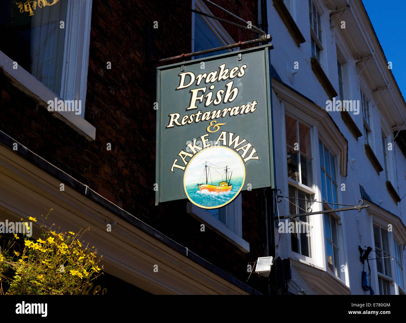 Sign for Drakes Fish Restaurant and Take Away, York, North Yorkshire ...