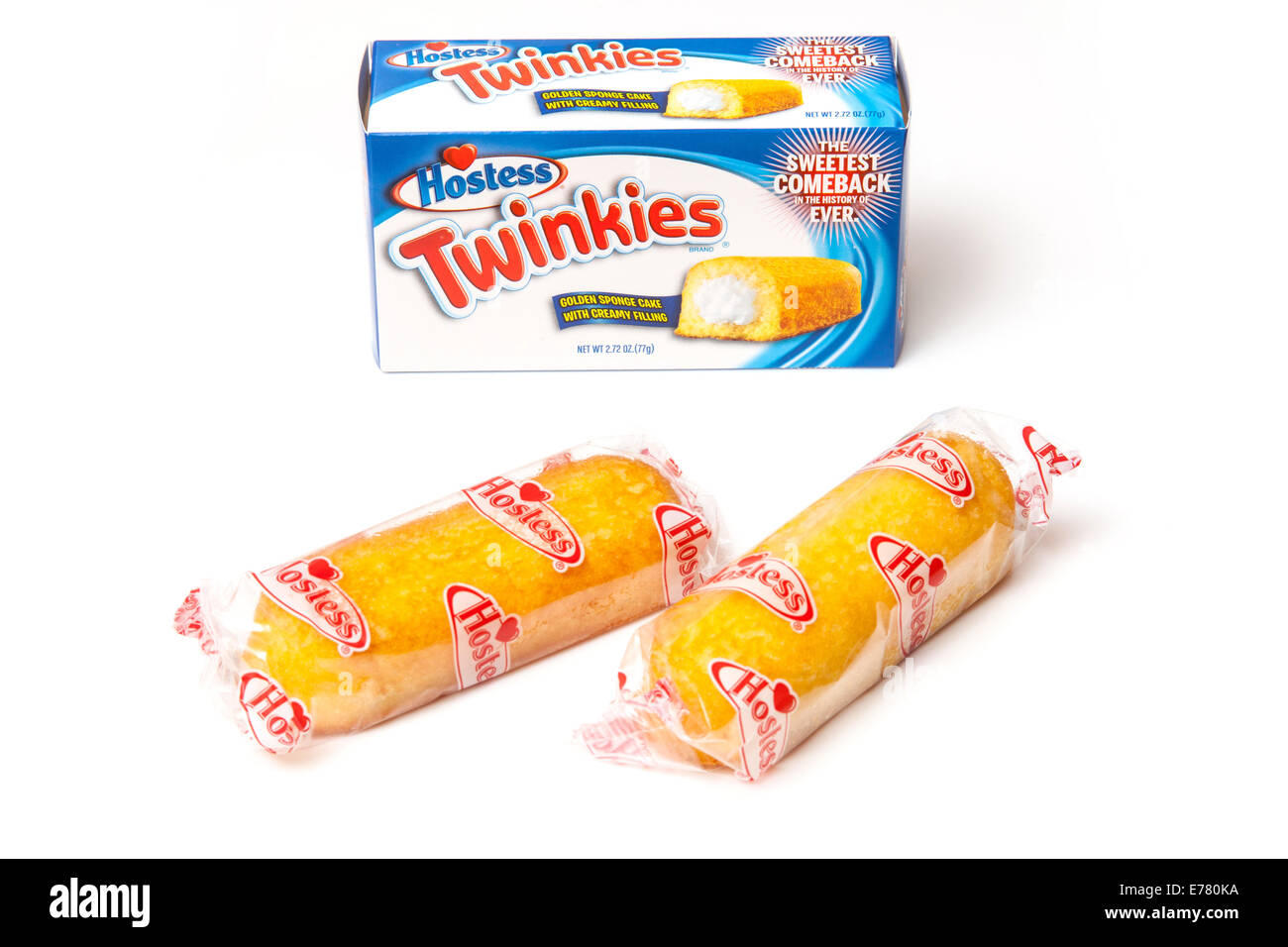 Twinkies American cream filled sponge cakes, isolated on a white studio ...