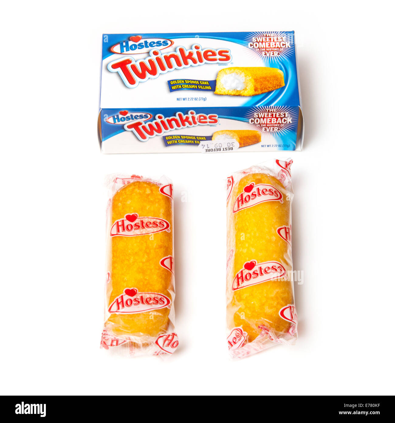 Twinkies American cream filled sponge cakes, isolated on a white studio ...