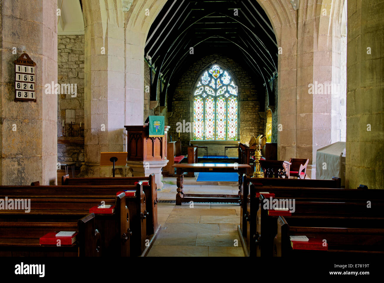Interior of All Saints church in the village of Saxton, North Yorkshire ...