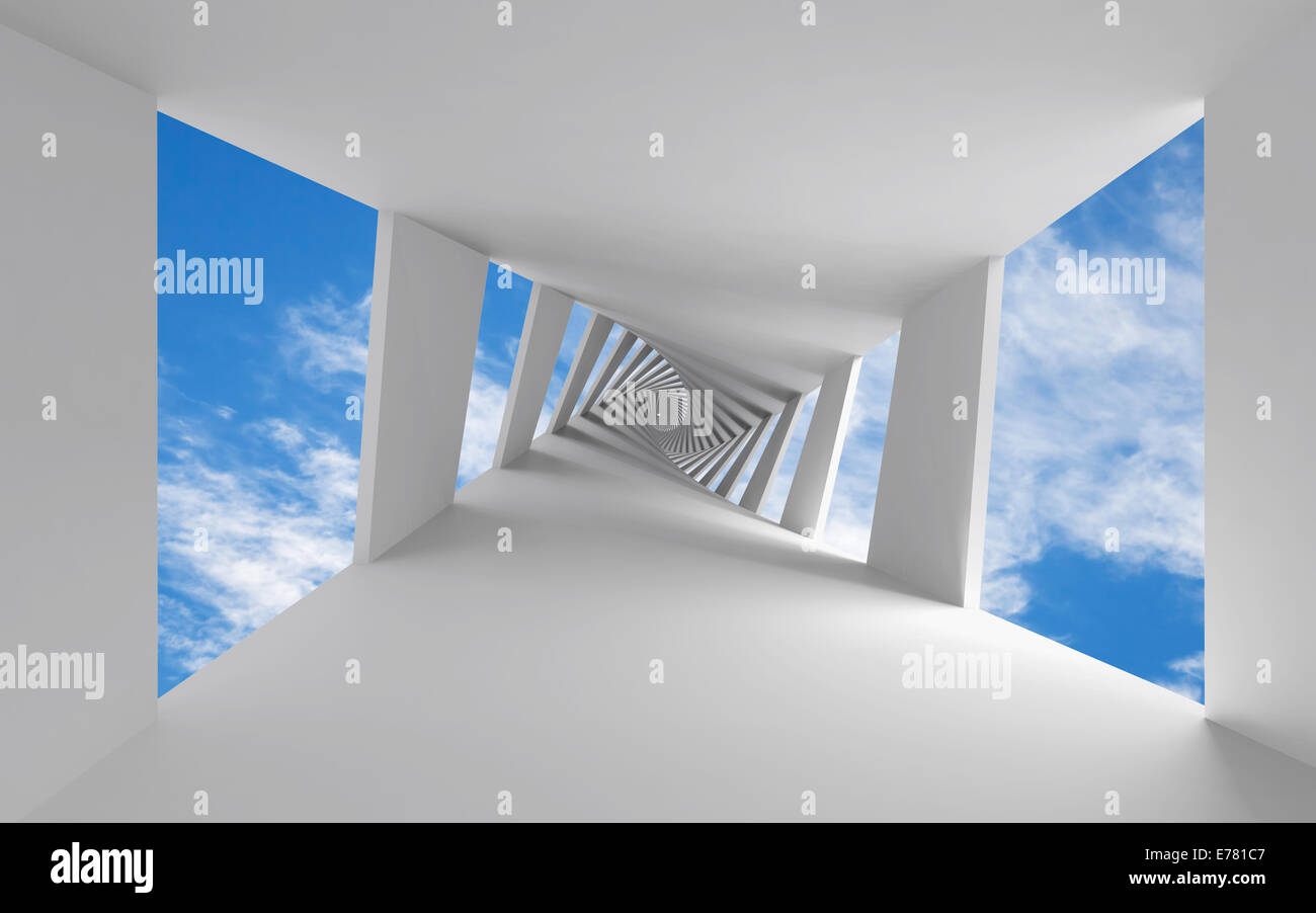 Abstract 3d background with twisted corridor and sky Stock Photo - Alamy