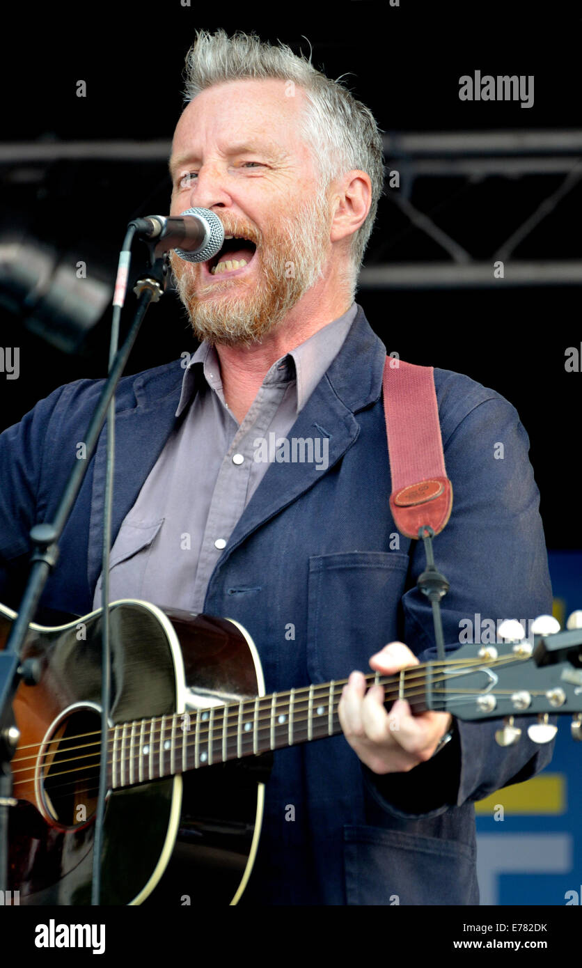 Billy Bragg (singer and left-wing campaigner) at a rally in Trafalgar ...