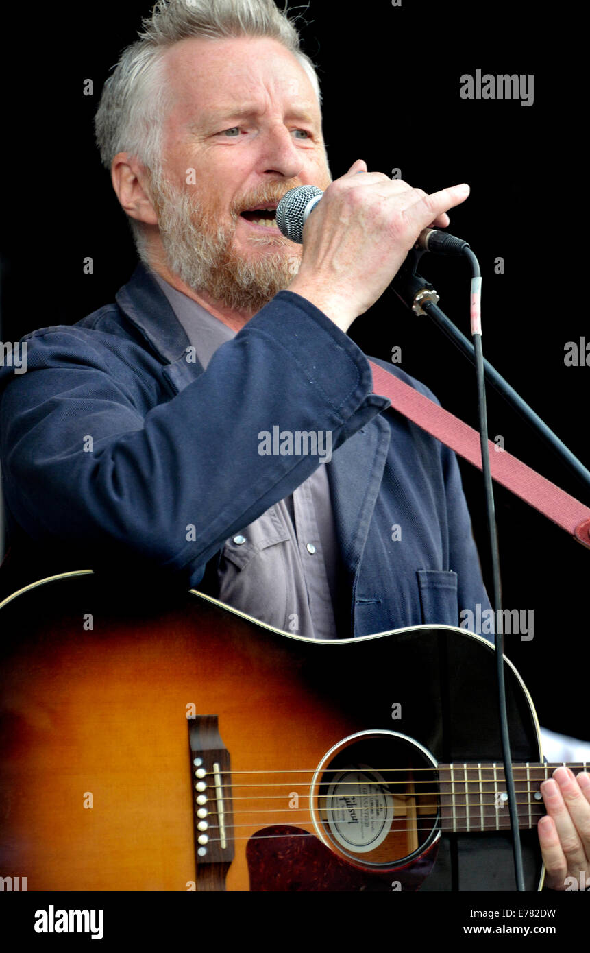 Billy Bragg (singer and left-wing campaigner) at a rally in Trafalgar ...