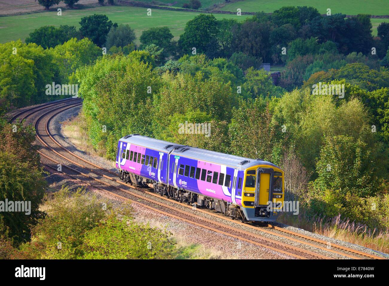 Northern Rail Sprinter passenger train near Low Baron Wood Farm ...