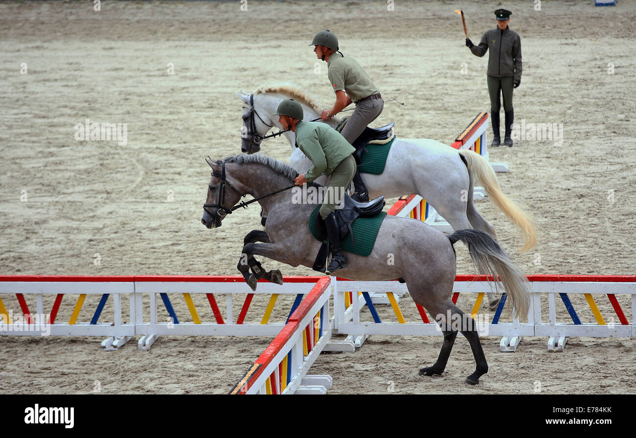 Redefin, Germany. 09th Sep, 2014. Riders and their horses rehearse for ...