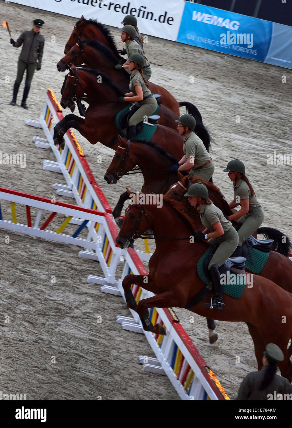 Redefin, Germany. 09th Sep, 2014. Riders and their horses rehearse for ...
