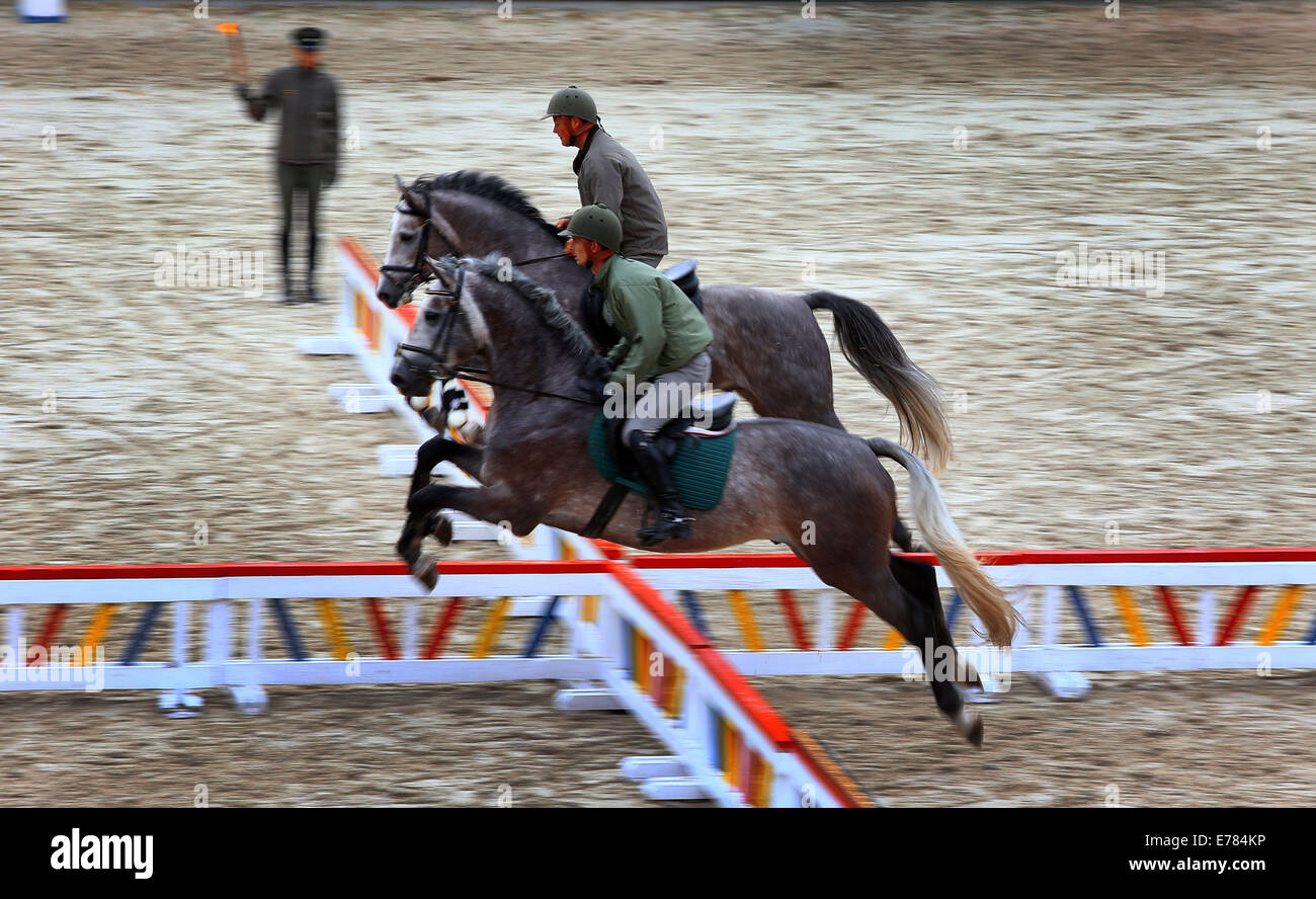 Redefin, Germany. 09th Sep, 2014. Riders and their horses rehearse for ...