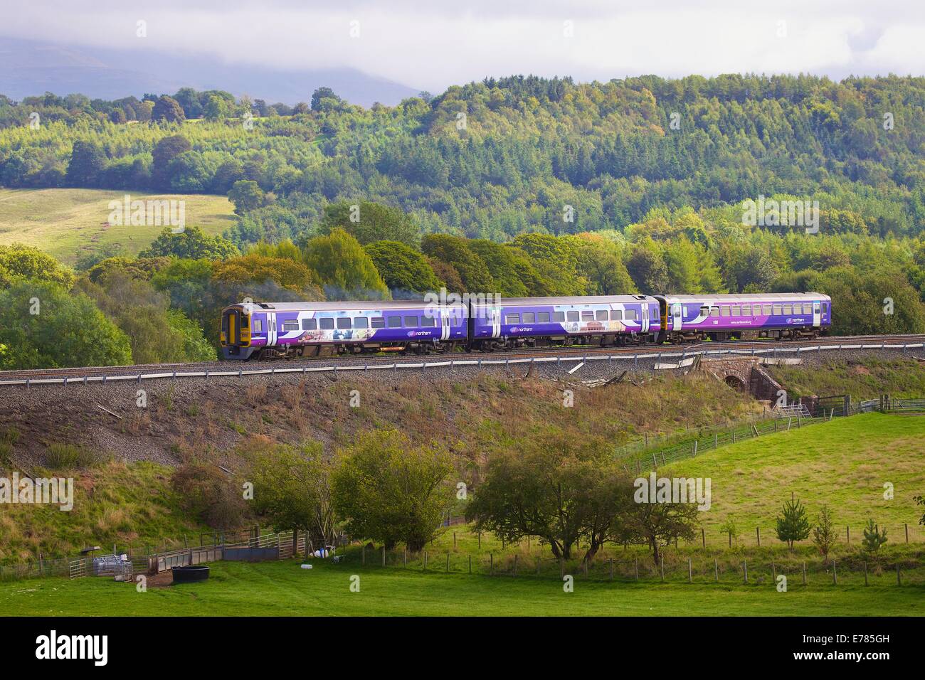 Northern Rail Sprinter train near Lazonby Eden Valley, Cumbria, England ...
