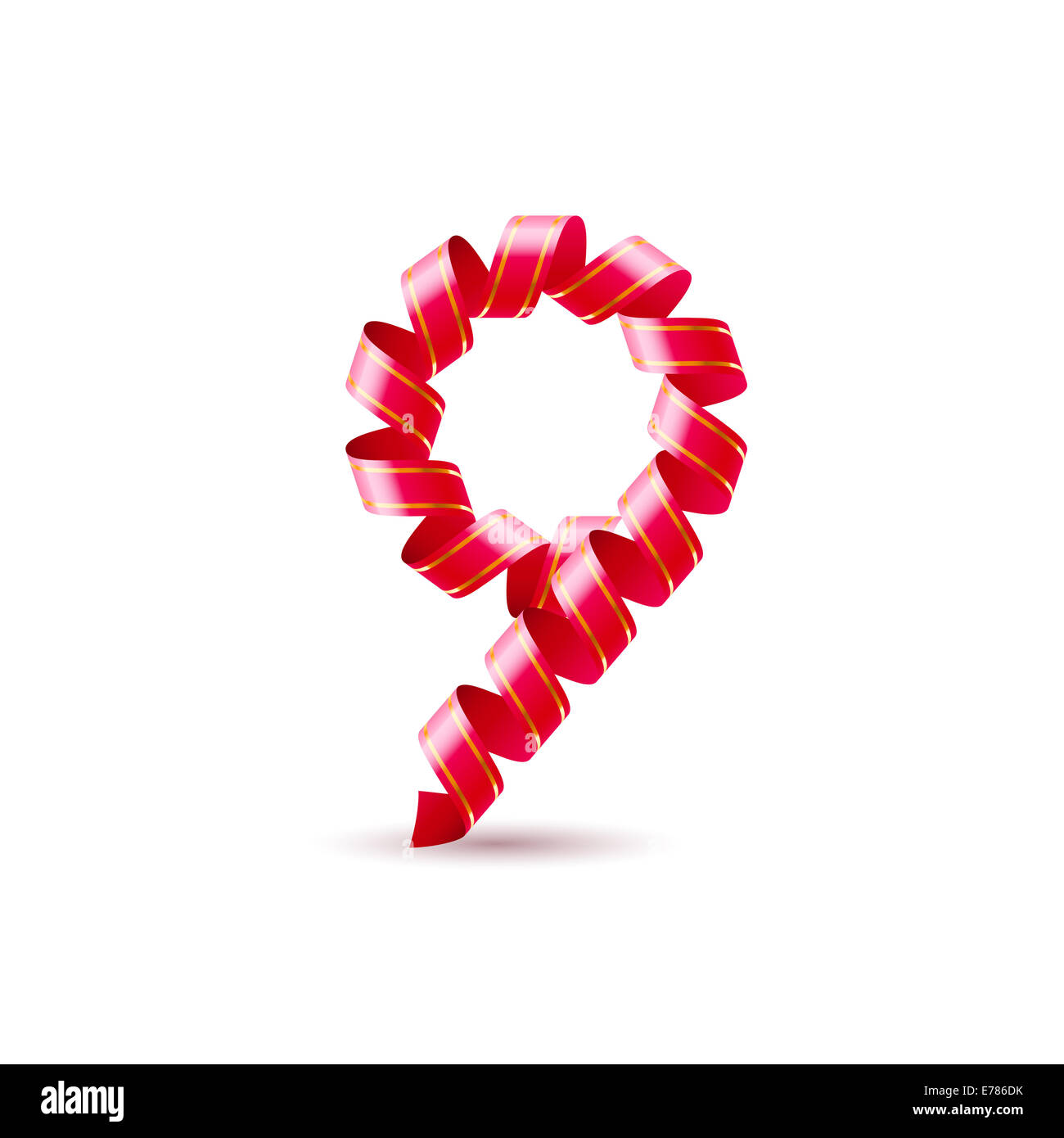 Number nine made of red curled shiny ribbon Stock Photo - Alamy