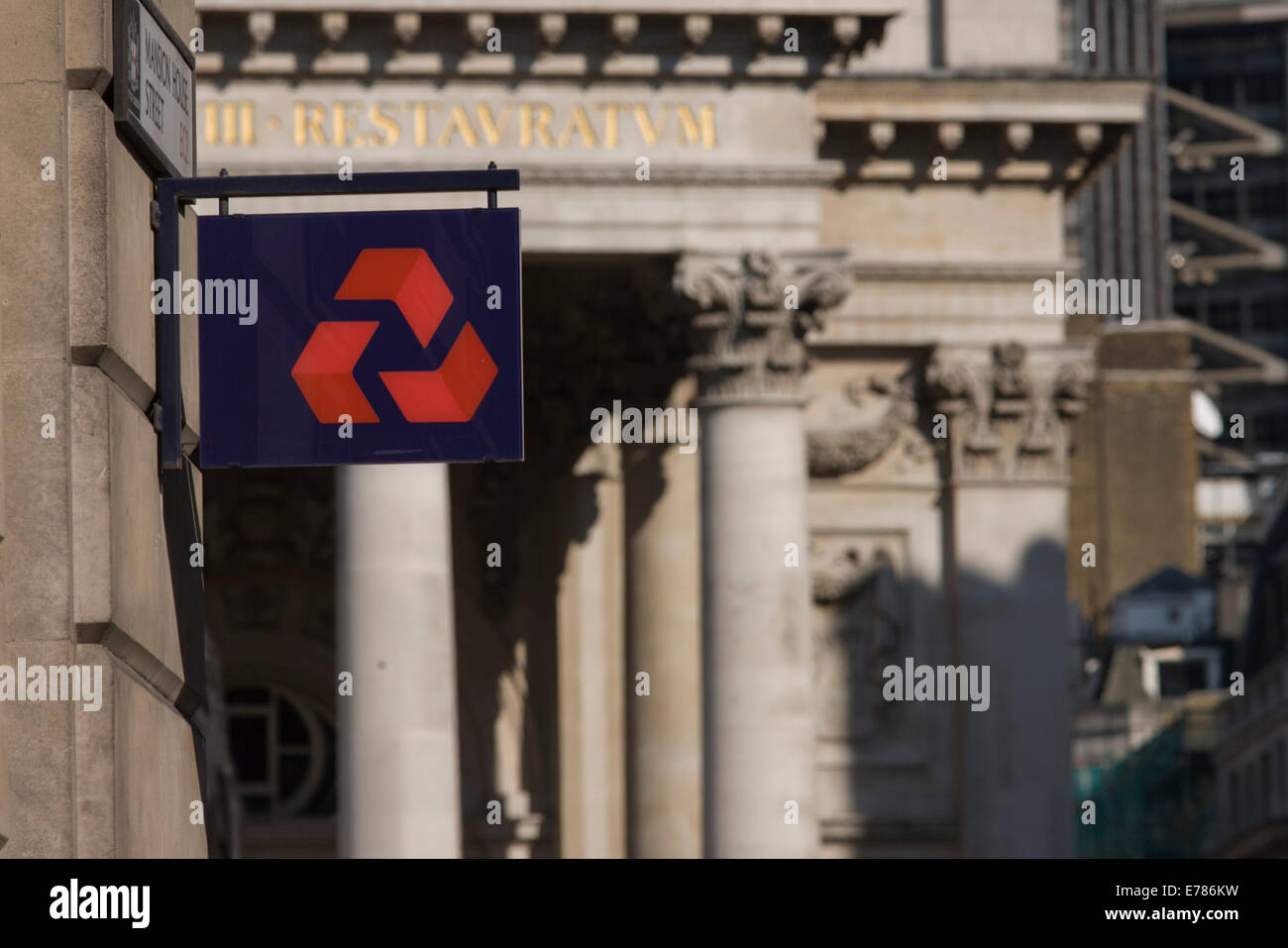 Natwest Bank plc sign and architecture of Cornhill Exchange, City of ...