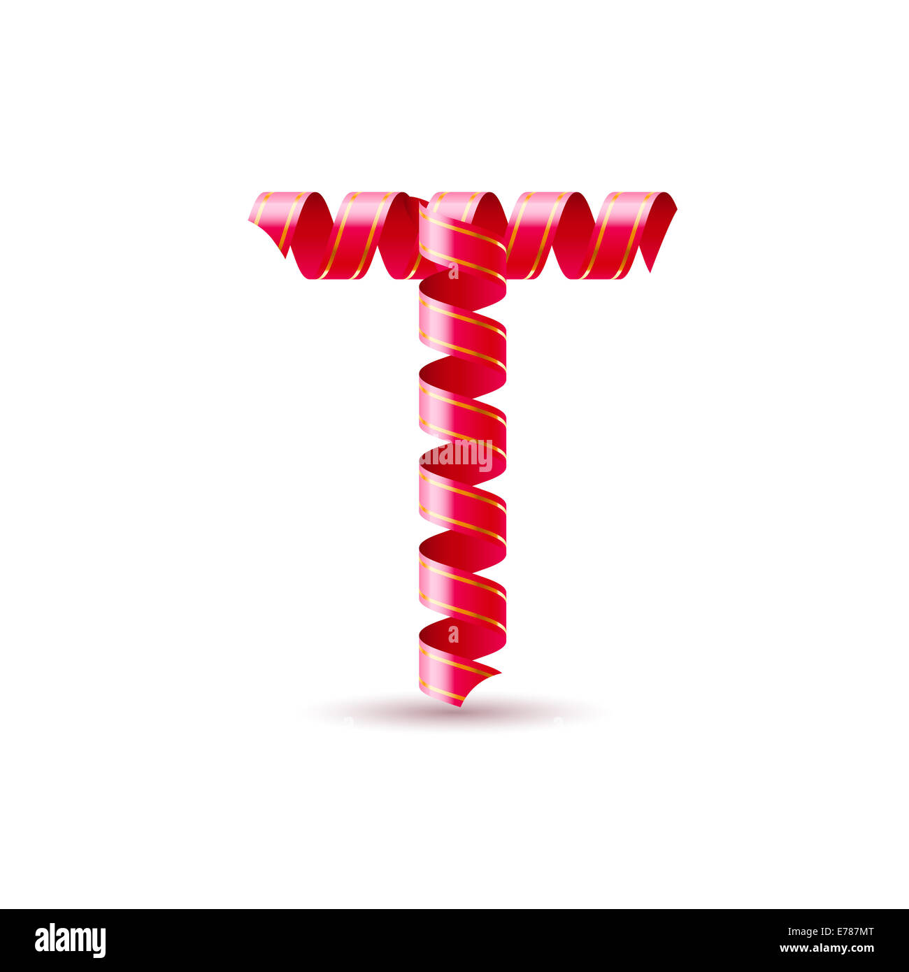 Letter T made of red curled shiny ribbon Stock Photo - Alamy