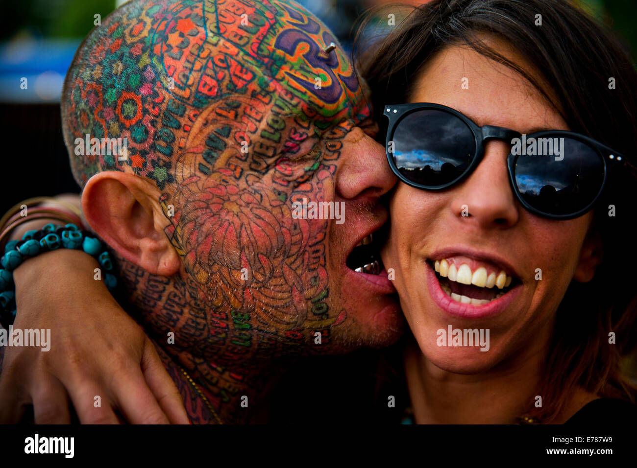 Mad Al eating a visitor to the Glastonbury Festival 2014 Stock Photo ...