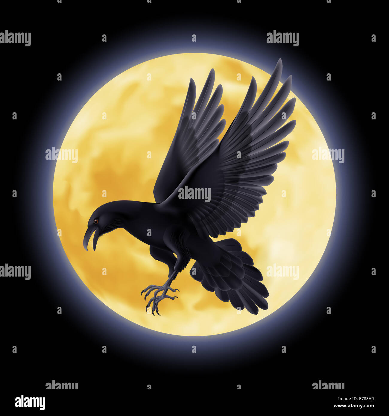 Black crow flying on the background of a full moon Stock Photo - Alamy