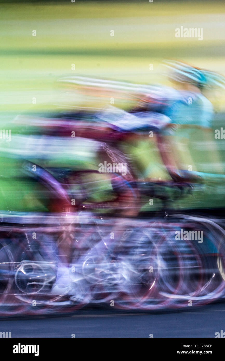 Tour of Britain September, 2014; blurred, low shutter speed, motion ...