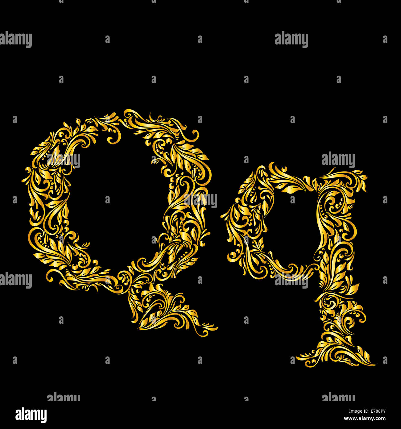 Richly decorated letter 'q' in upper and lower case Stock Photo - Alamy