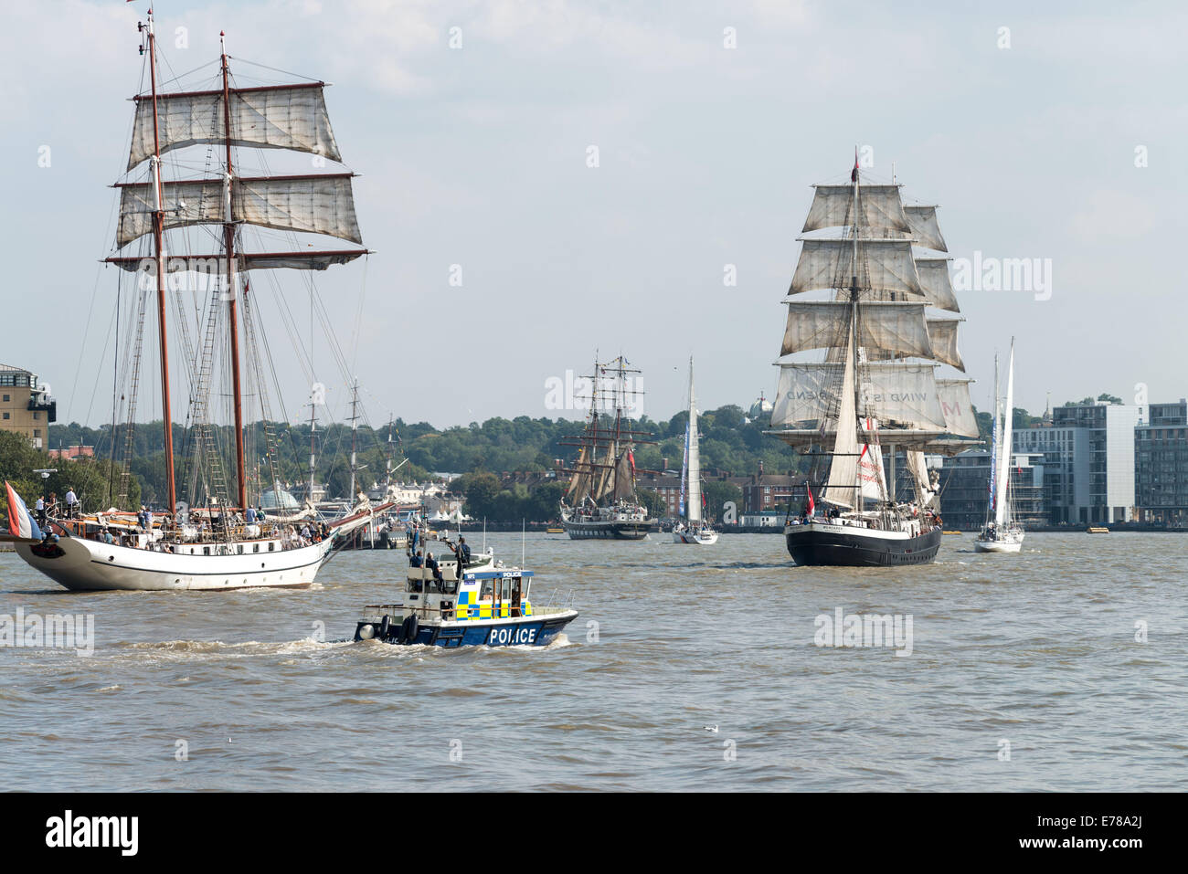 Tall Ships sail in line down the River Thames in London Stock Photo - Alamy