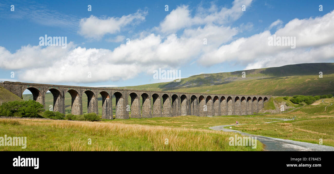 Panoramic view of Ribblehead viaduct, massive 19th century British rail ...