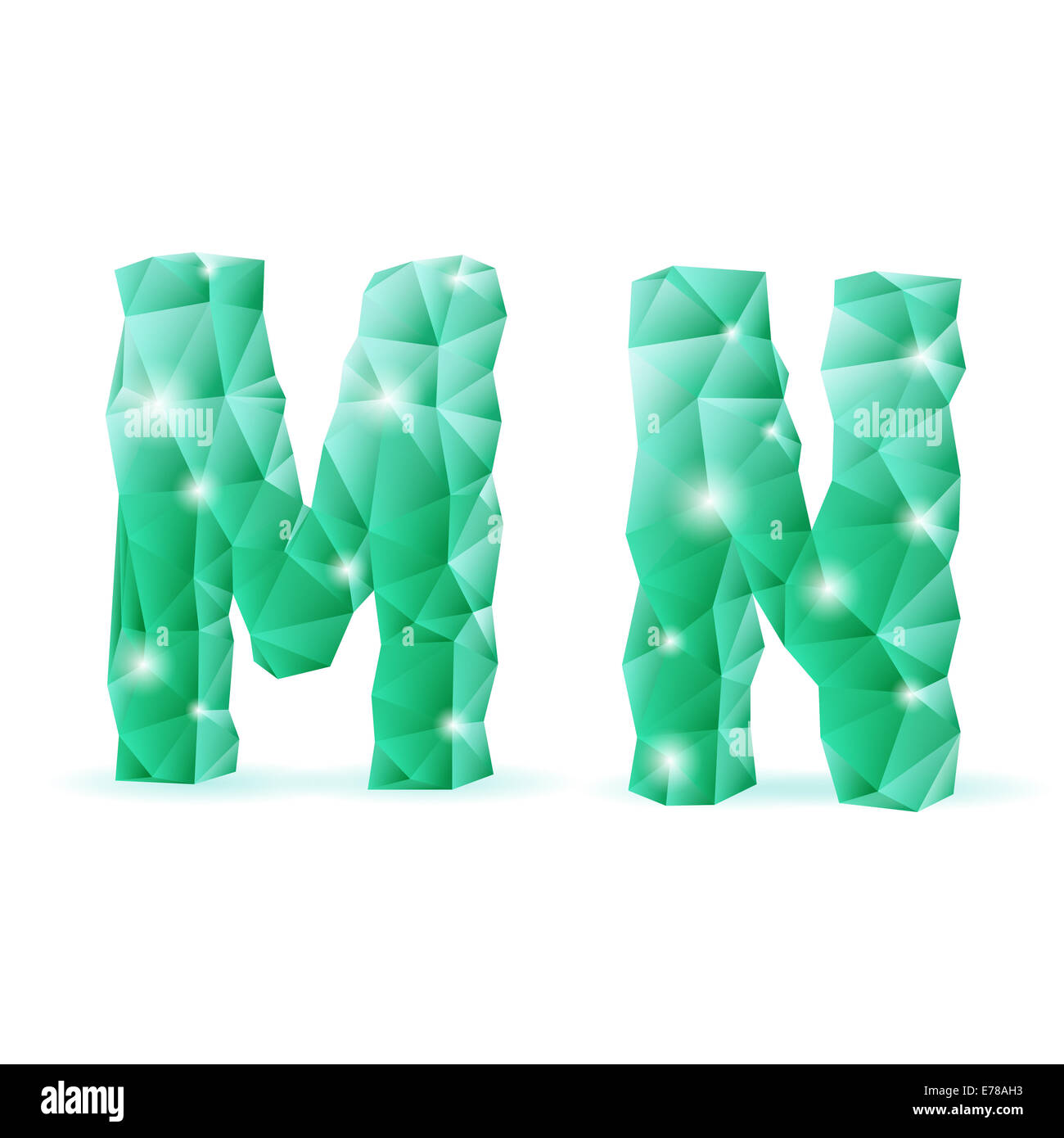 Shiny emerald green polygonal font. Crystal style M and N letters Stock ...