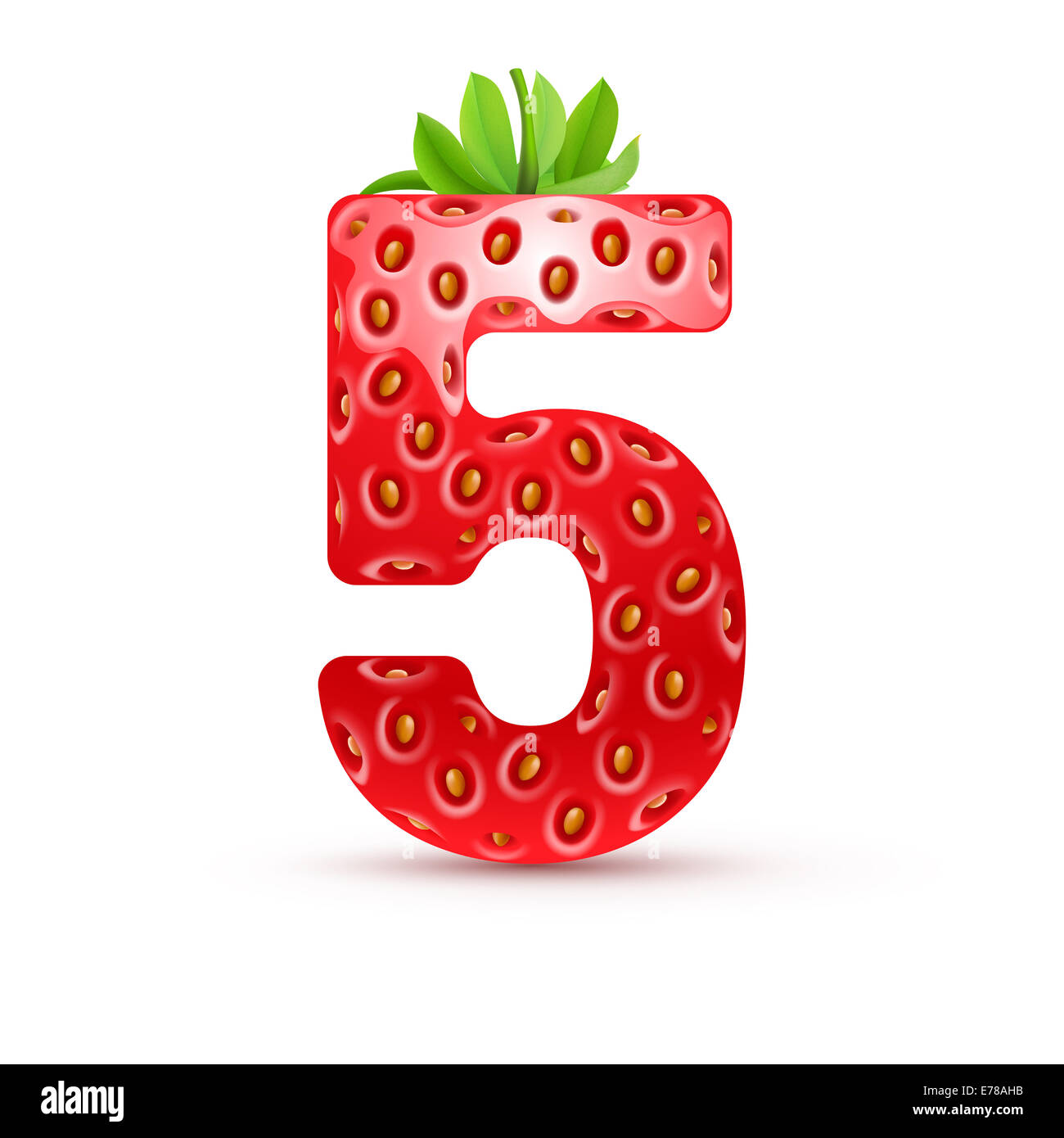 Number five in strawberry style with green leaves Stock Photo - Alamy