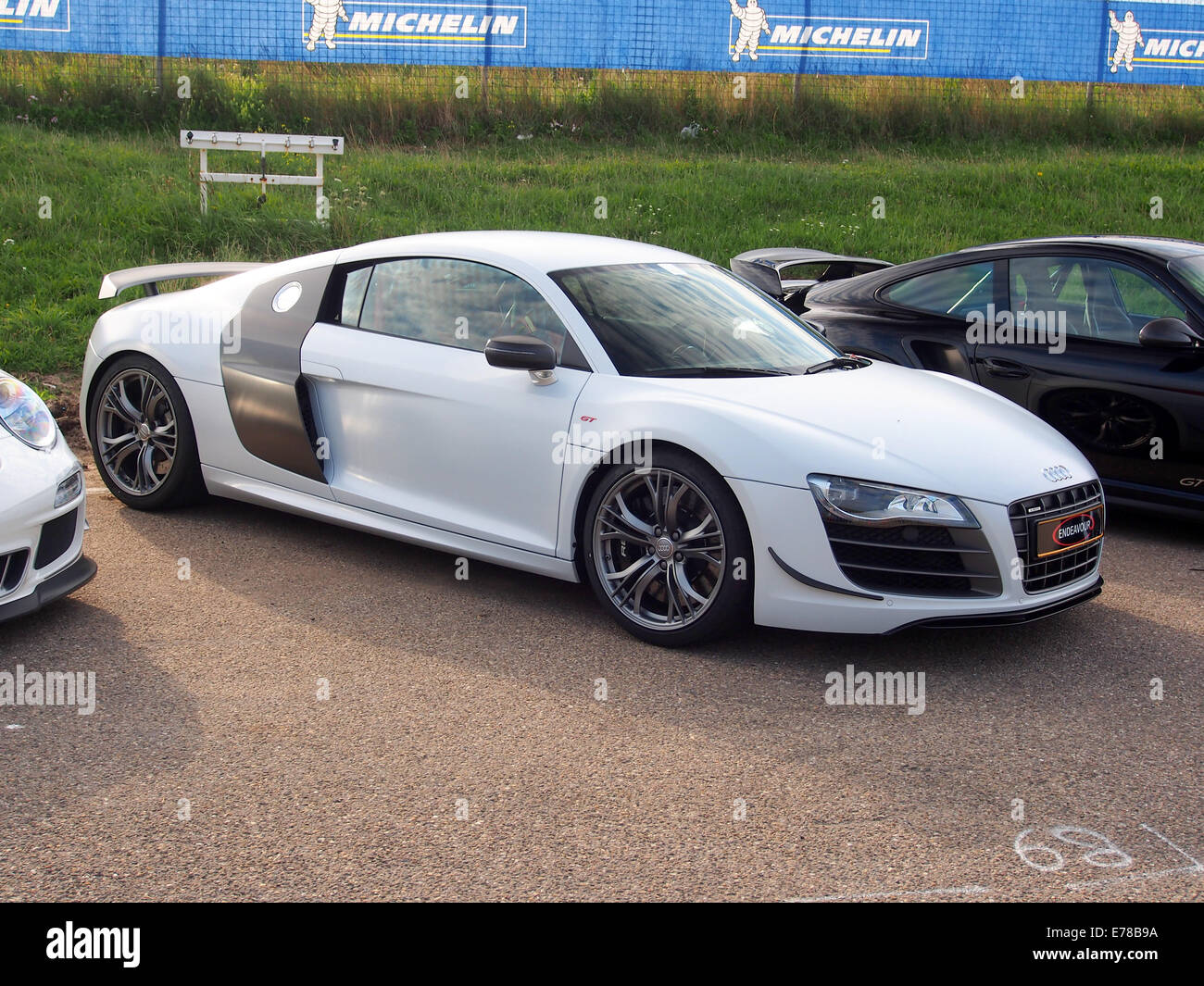 A White Audi R8 GT is captured in this image, showcasing the high ...