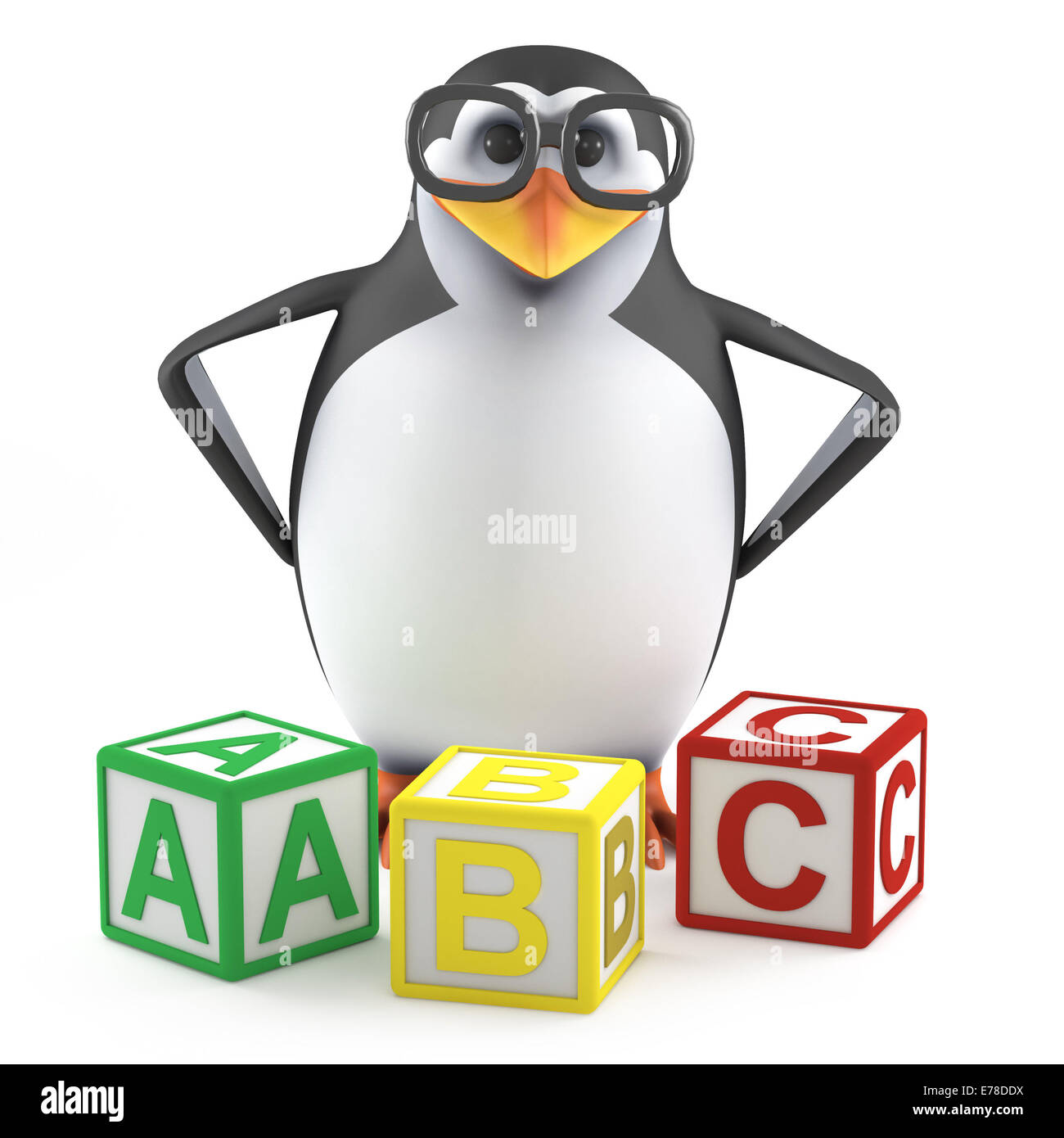 3d render of a penguin standing with counting blocks Stock Photo - Alamy