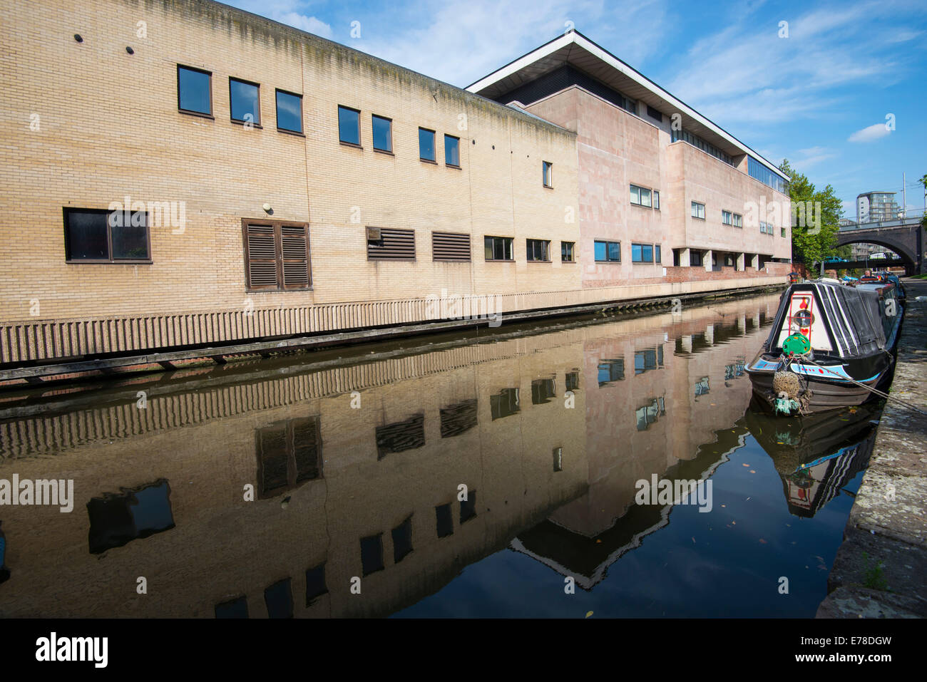Nottinghamshire County Court, reflected in the canal in Nottingham City ...