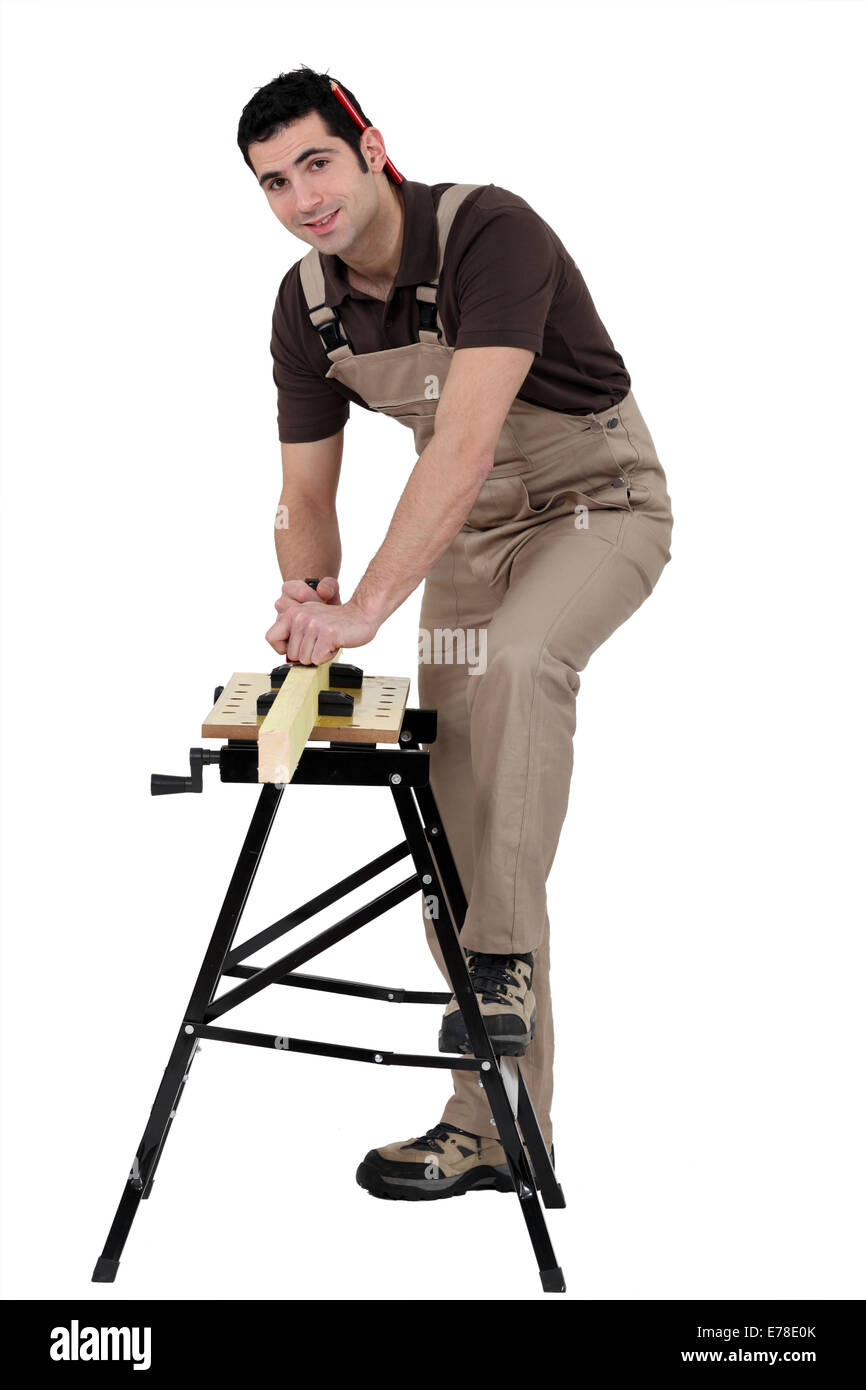carpenter at work with workbench Stock Photo - Alamy