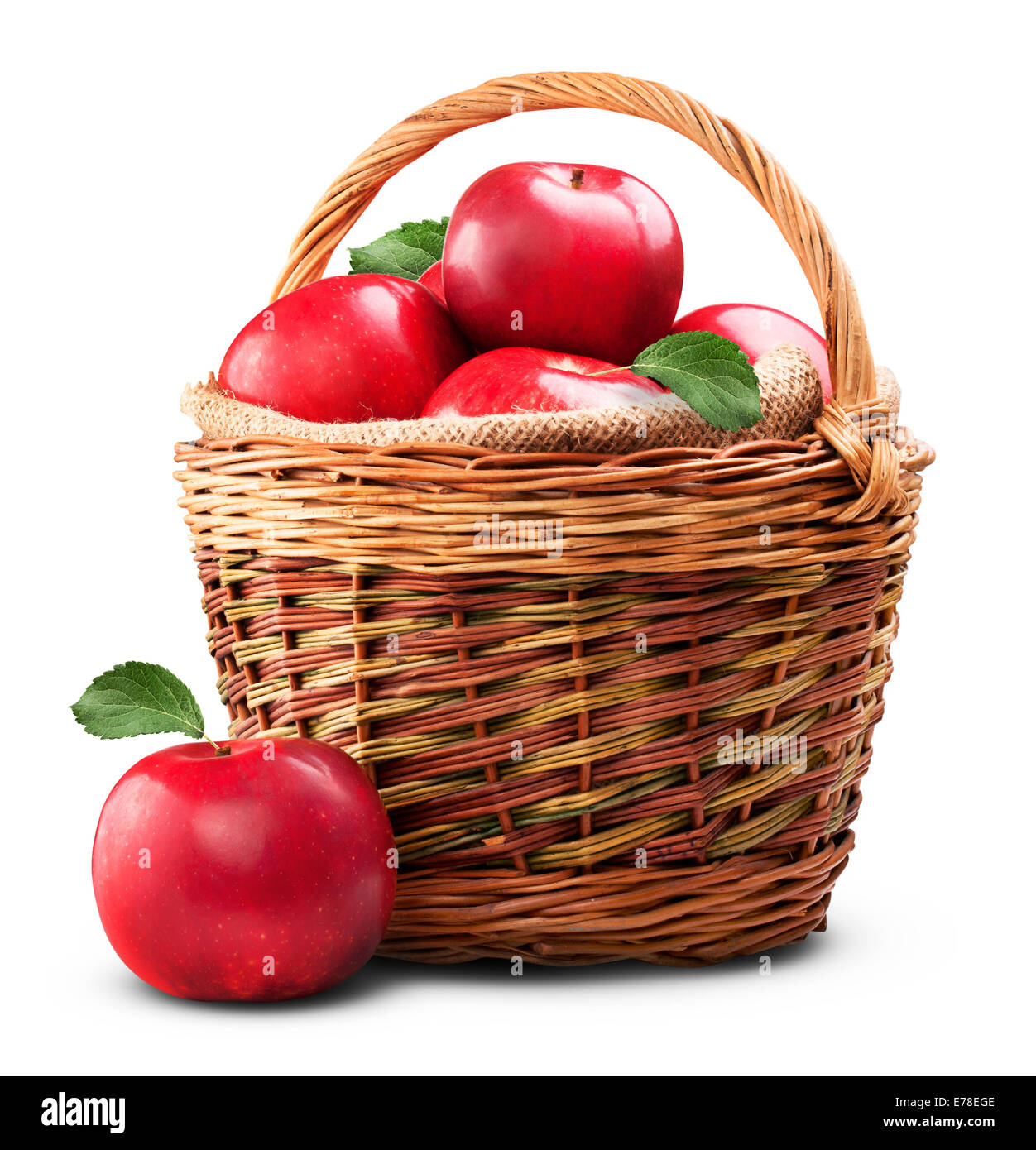 Fresh ripe apples in basket isolated on white background. Clipping Path ...