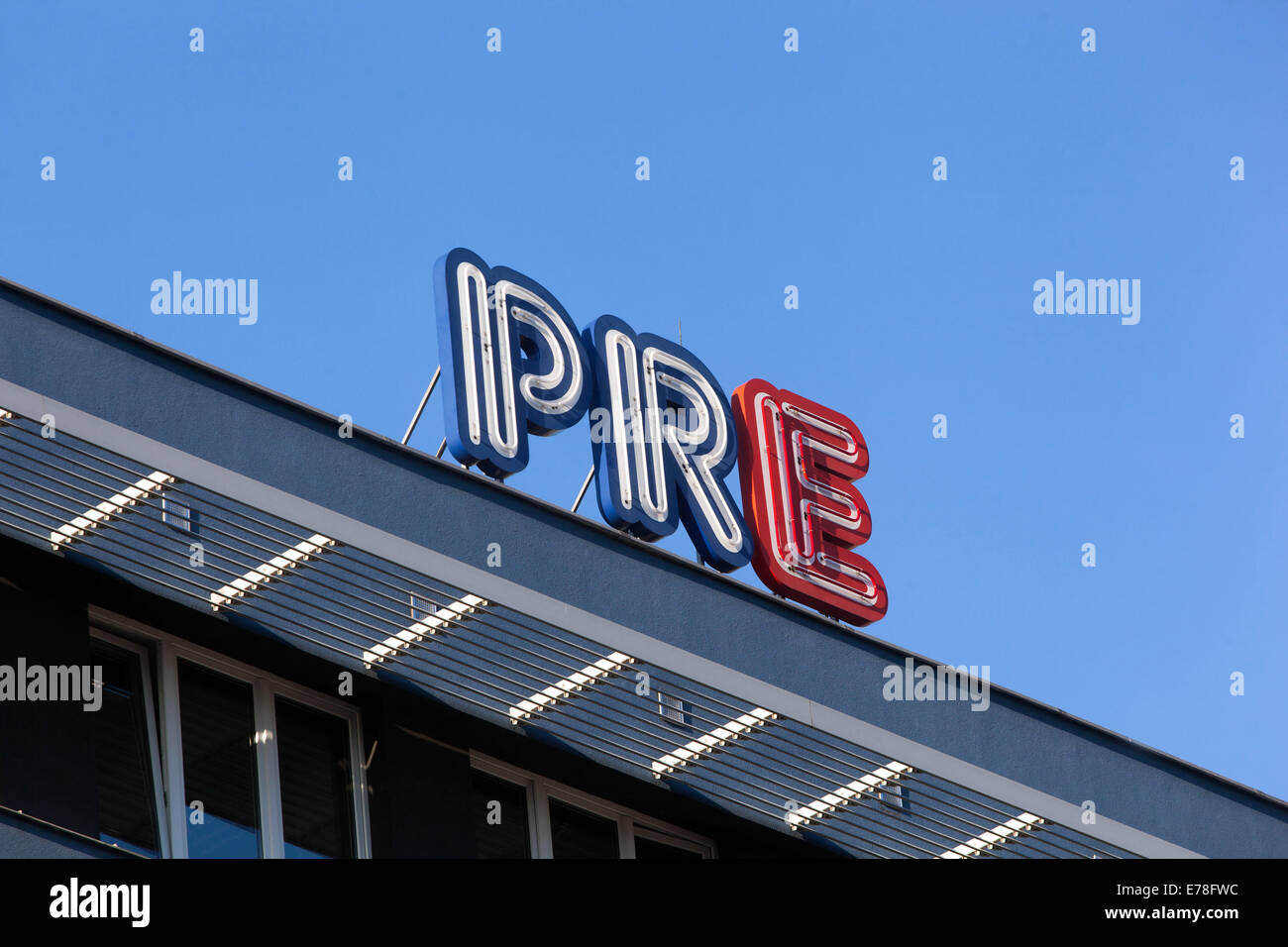 PRE logo Prazska energetika sign headquarter Prague Czech Republic ...