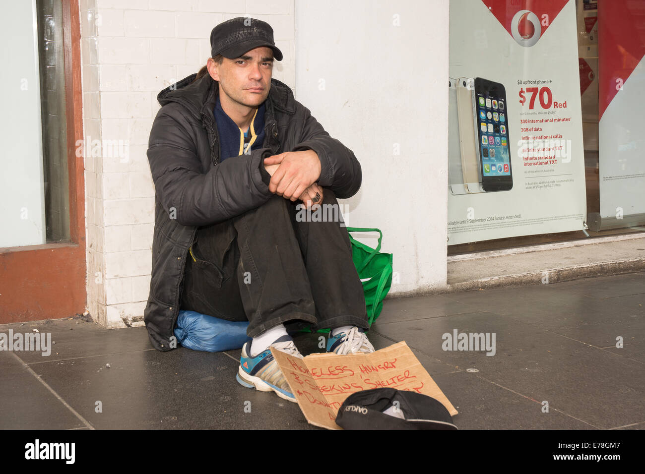 Homeless Man Begging Melbourne Australia Stock Photo - Alamy