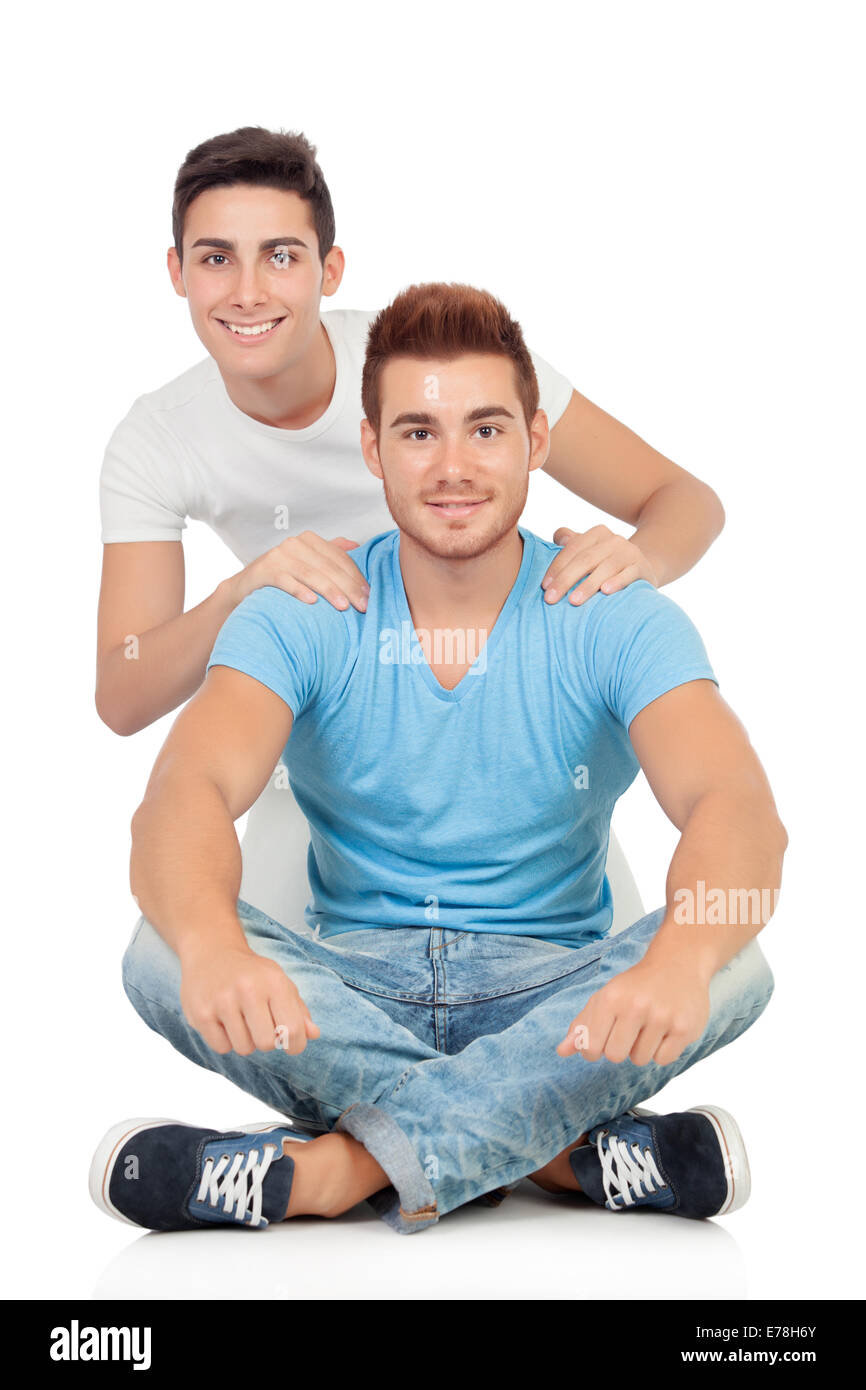 Portrait of two brothers isolated on a white background Stock Photo - Alamy