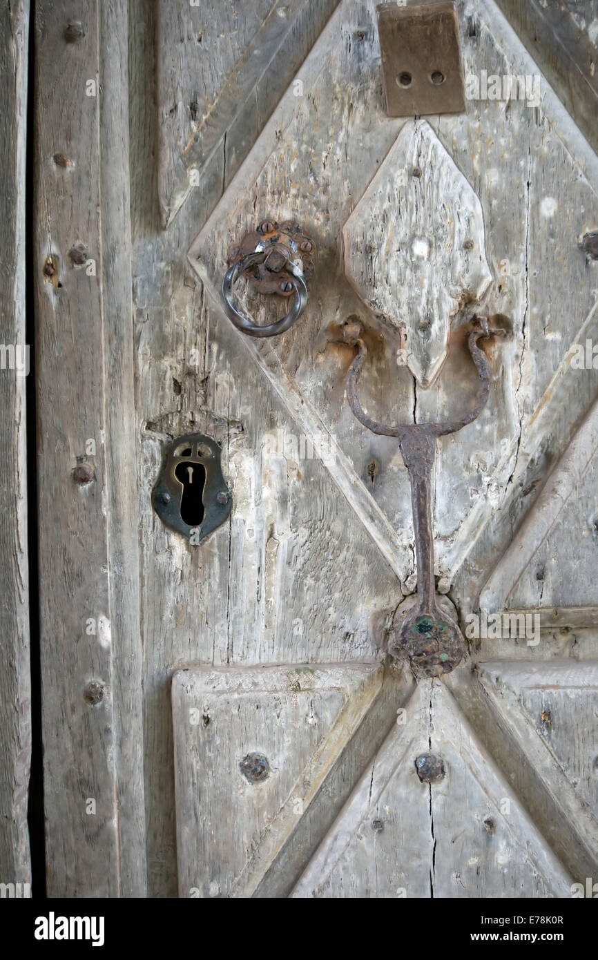 Lock in a very old wooden door at the entrance to Bishop's palace in ...