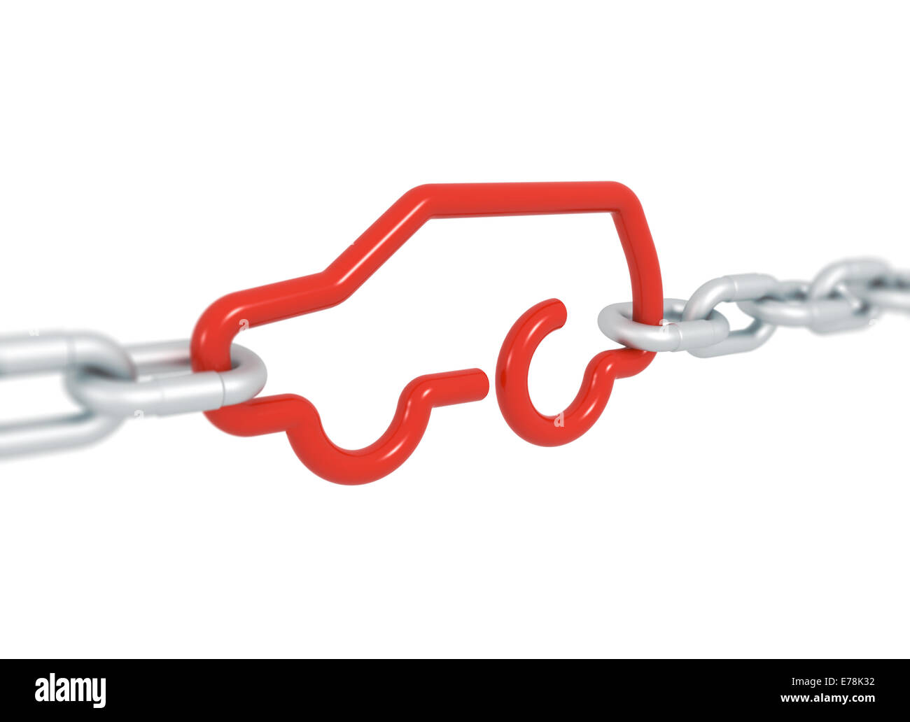 Red car symbol blocked with metal chains - 3d illustration render ...