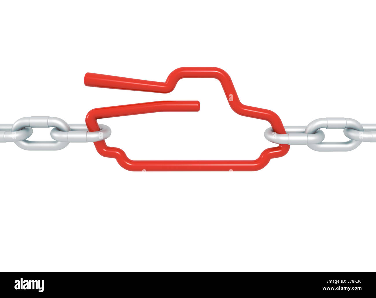 Red tank military symbol blocked with metal chains war concept- 3d ...