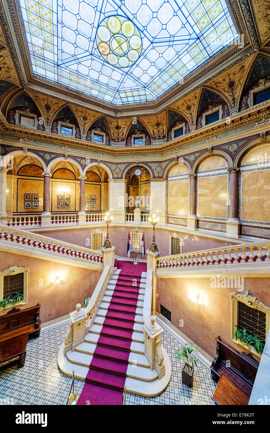 Interior of classic building with luxury ornaments, marble and glass ...