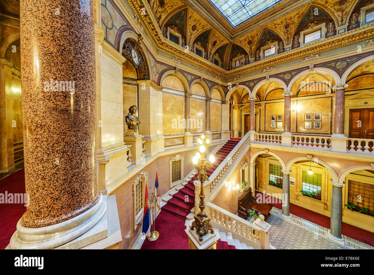 Interior of classic building with luxury ornaments, marble and glass ...