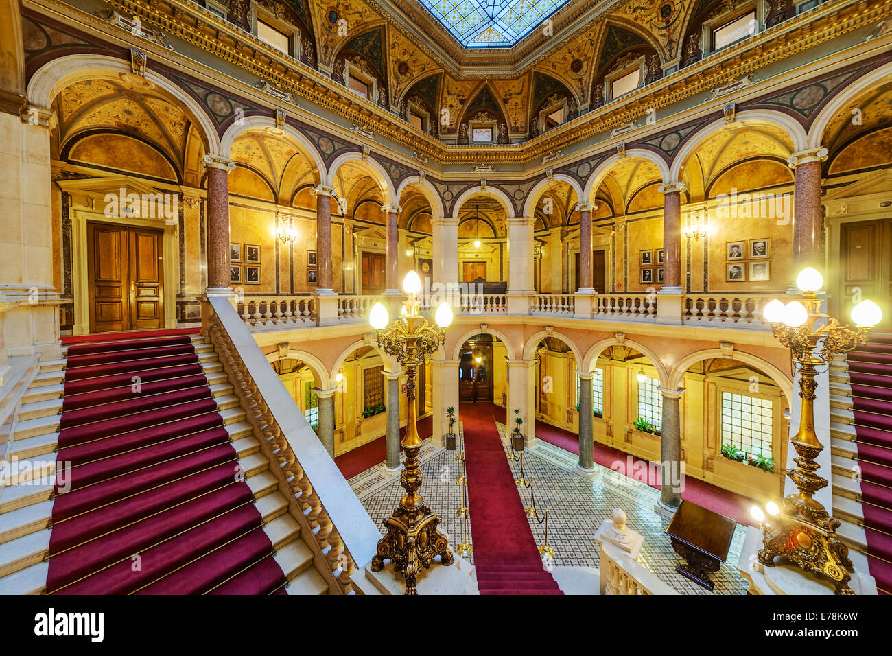Interior of classic building with luxury ornaments, marble and glass ...