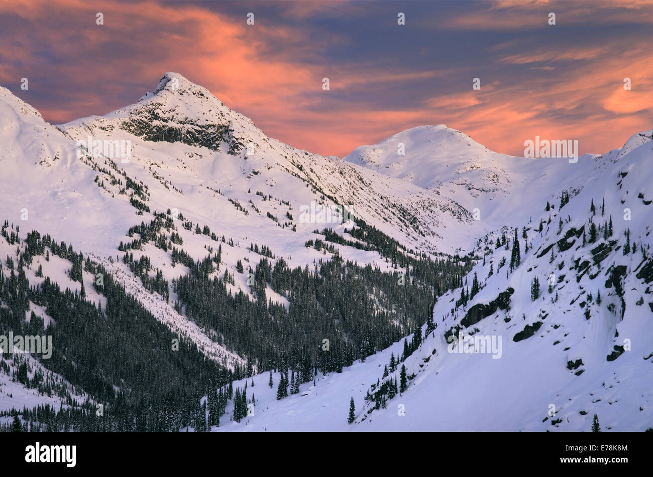 Colorful winter sunset over Marriott Basin, Coast Mountains British ...