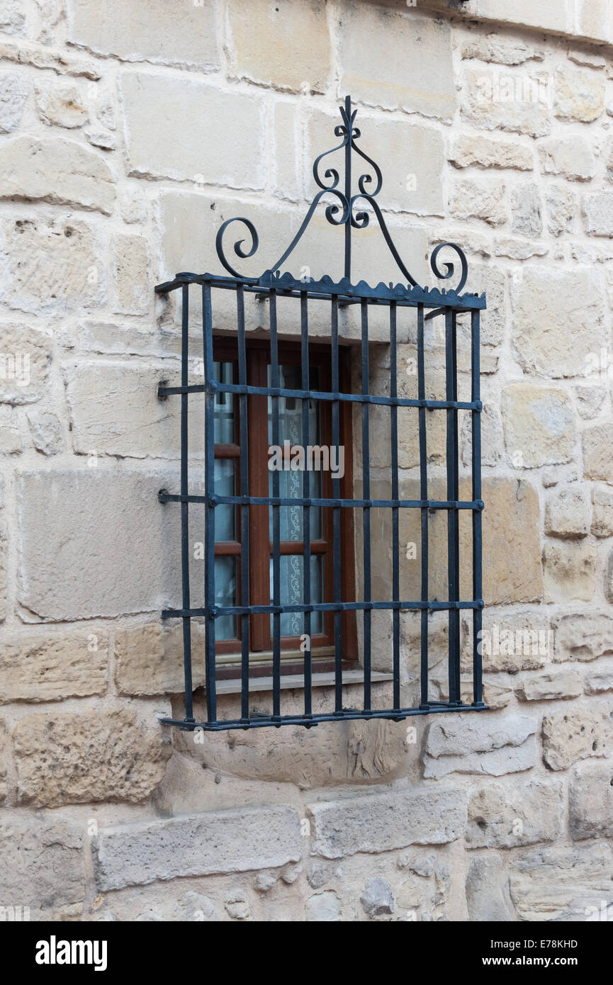A window in Miranda de Ebro, Spain, captures the architectural features ...