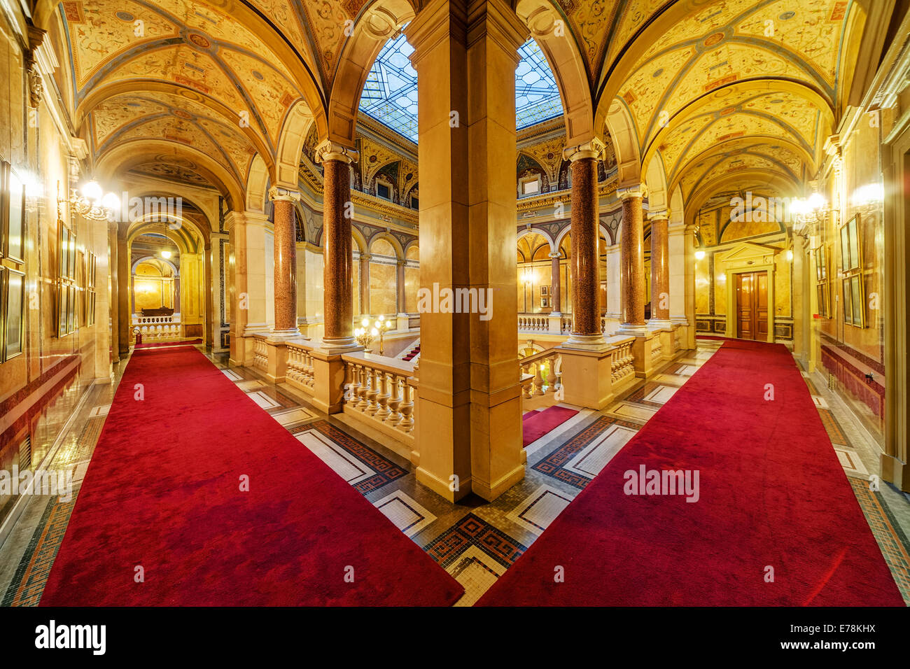 Interior of classic building with luxury ornaments, marble and glass ...