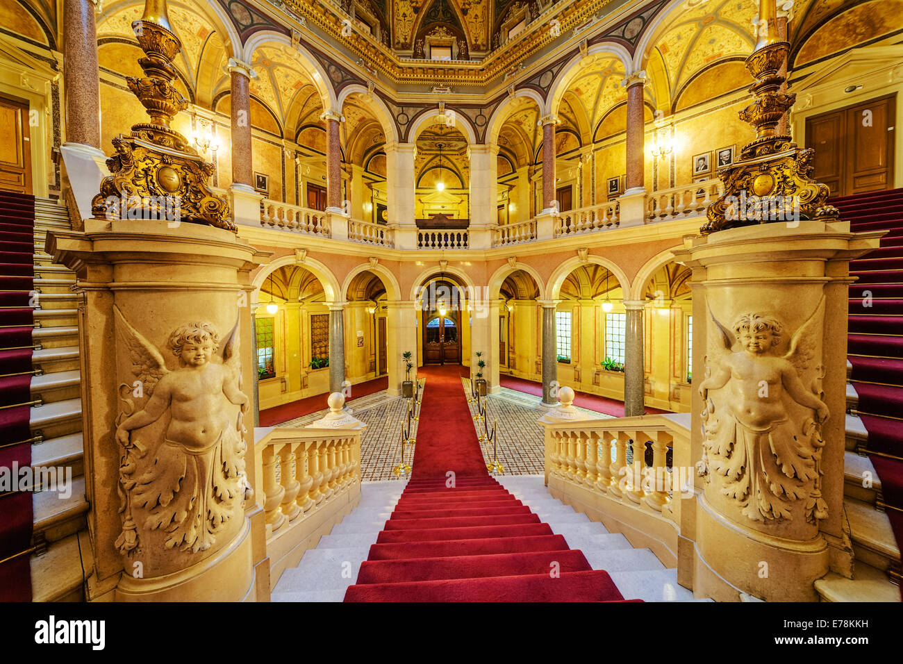 Interior of classic building with luxury ornaments, marble and glass ...