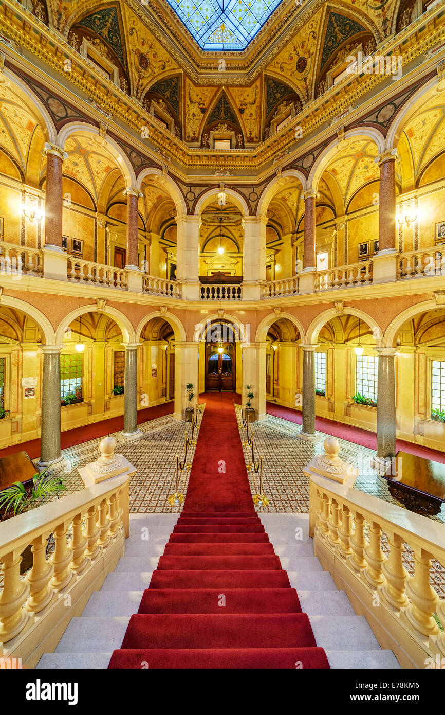 Interior of classic building with luxury ornaments, marble and glass ...